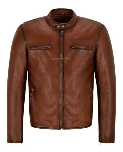 Pre-owned Smart Range Leather Racer Mens Leather Jacket Dark Saddle ...