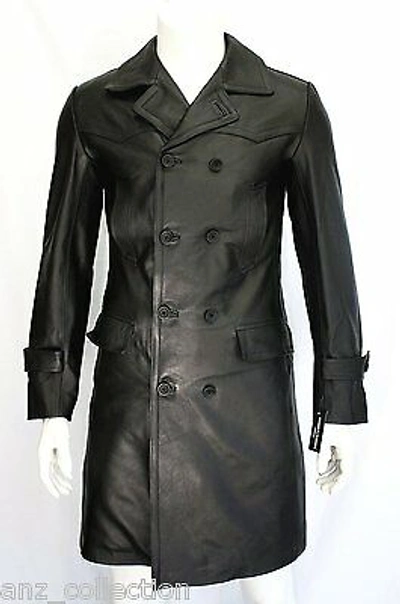 Pre-owned Anz Men's Uboat Long Black German Ww2 Reefer Genuine Cowhide ...
