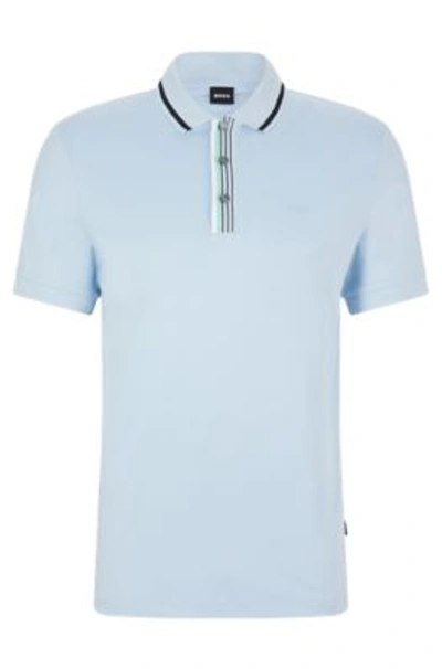 Hugo Boss Interlock-cotton Polo Shirt With Rubberised Logo In Blue ...