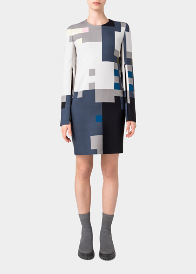Akris Techno Wool Long-sleeve Mini Dress In Multicolor | ModeSens