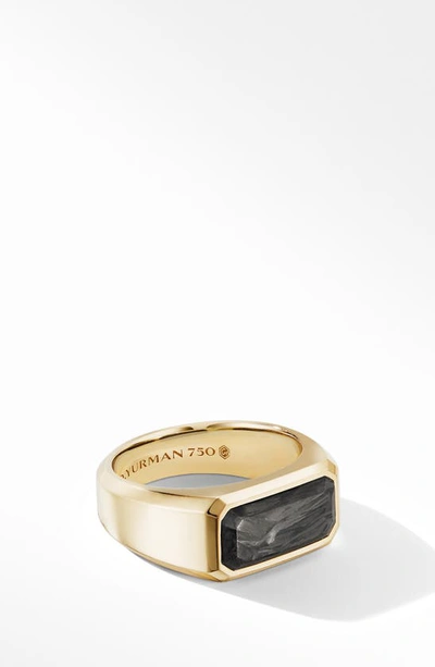 David Yurman Forged Carbon Signet Ring In Yellow Gold/ Forged Carbon ...
