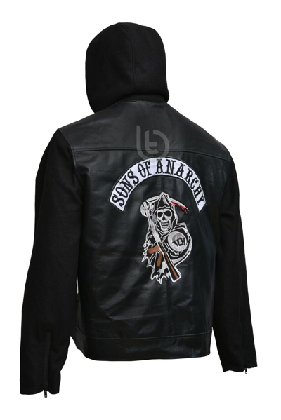 Pre-owned Soa Sons Of Anarchy Hooded Real Leather Jacket In Black ...