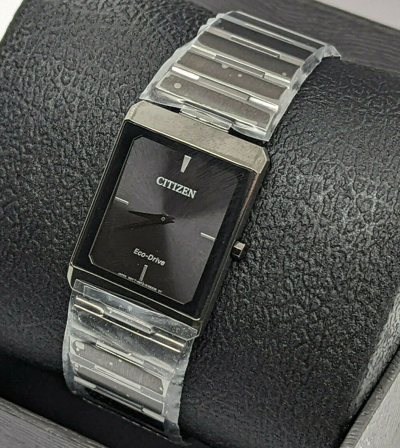 Pre-owned Citizen Stiletto Eco-drive Black Stainless Steel Solar Men's ...