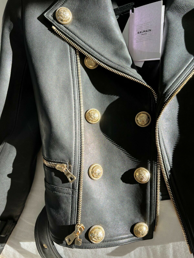 Pre-owned Balmain Lambskin Leather Moto Jacket - Noir, Size 2 Us / 34 ...