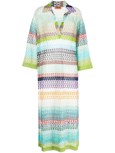 Missoni Stripe-pattern Crochet Dress In Green | ModeSens
