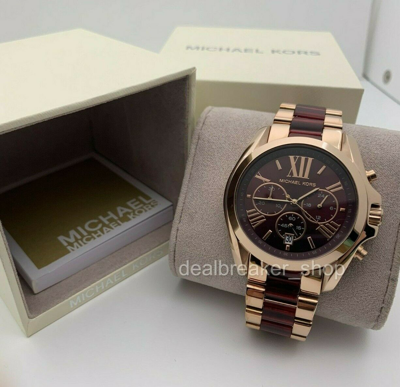 Pre-owned Michael Kors Mk6270 Bradshaw Chronograph Red Dial Red & Gold ...