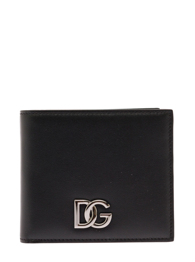 Dolce & Gabbana Bifold Black Leather Wallet With Dg Logo Man | ModeSens