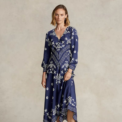 Polo Ralph Lauren Floral Scarf-print Mulberry Silk Dress In Floral Bandana Multi | ModeSens