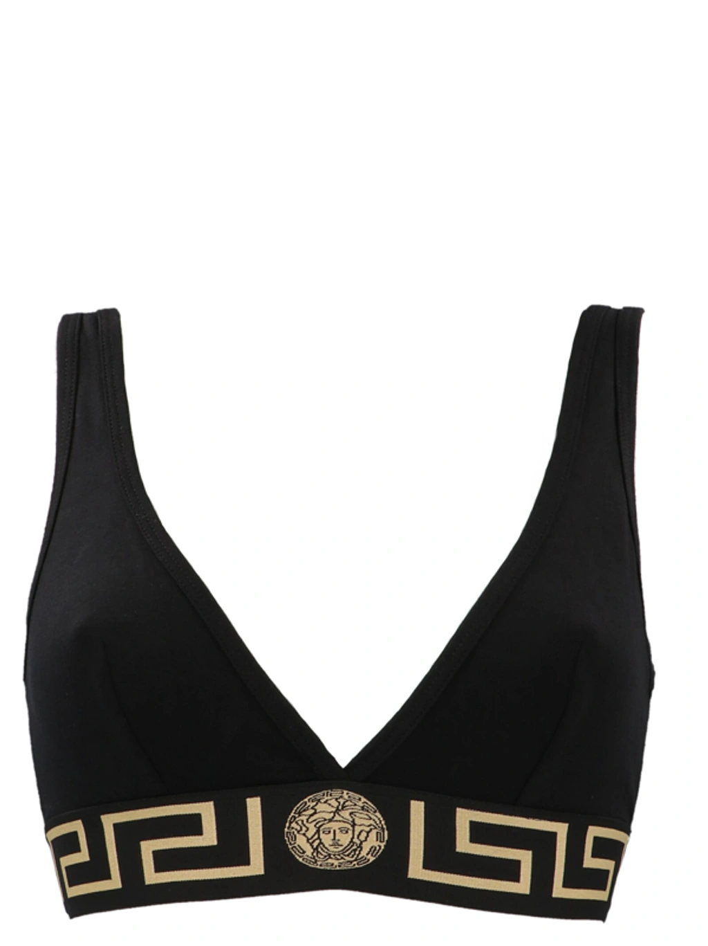 Versace Greca-border Stretch-cotton Jersey Bra In Black | ModeSens