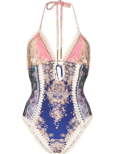 Zimmermann Anneke Halter Keyhole Crochet One-piece Swimsuit In Multi ...