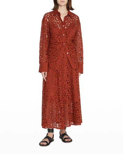 Vince Sculpted Lace Cotton Button-front Shirt In Rust Amber | ModeSens