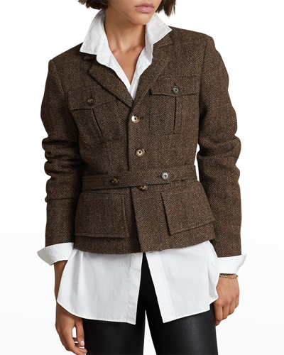 Polo Ralph Lauren Belted Wool Tweed Utility Jacket In Herringbone Multi ...
