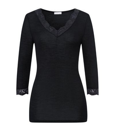 Hanro Woolen Lace Three Quarter Sleeve Top In Black | ModeSens