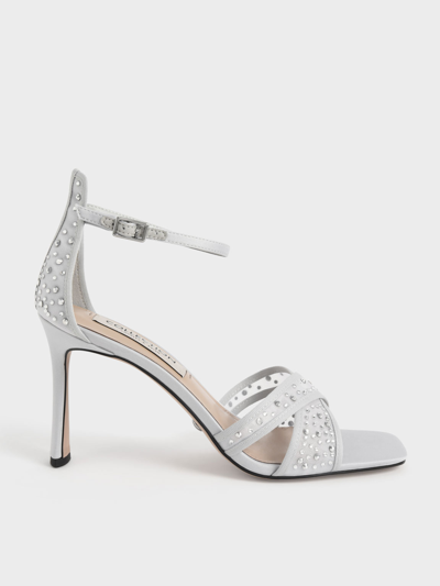 Charles & Keith - Blythe Mesh & Satin Embellished Sandals In Silver ...