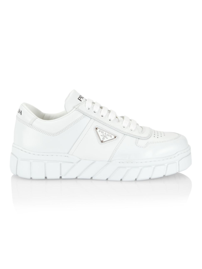 Prada Logo Leather Tennis Sneakers In Bianco | ModeSens