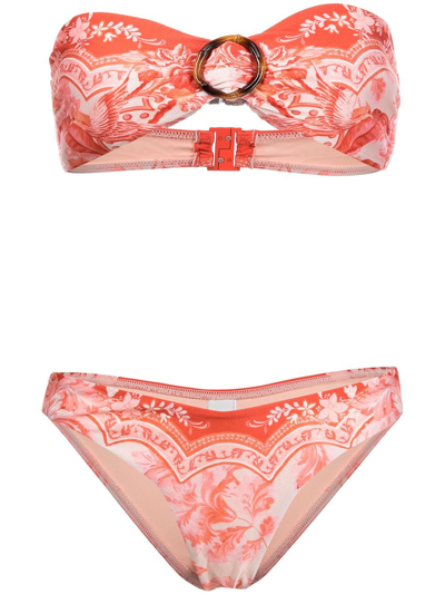 Zimmermann Lyre Bamboo Ring Two Piece Bikini Set In Red Modesens