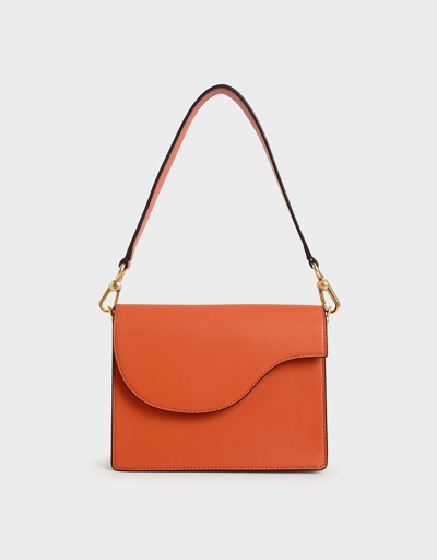 Charles & Keith Angular Flap Shoulder Bag In Orange | ModeSens