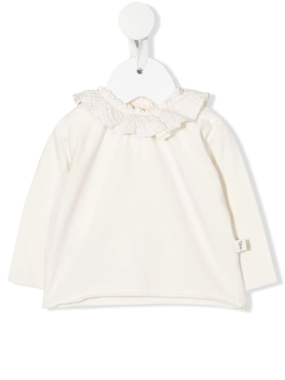 Teddy & Minou Babies' Ruffle-collar Long-sleeve Top In Nude | ModeSens
