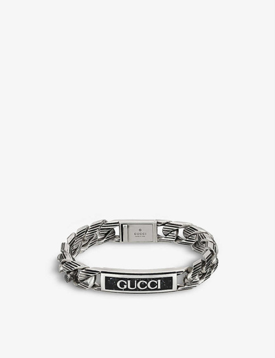 Gucci Logo-engraved Sterling Silver And Enamel Bracelet | ModeSens