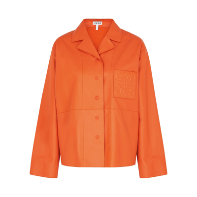 Loewe Orange Logo Leather Shirt | ModeSens