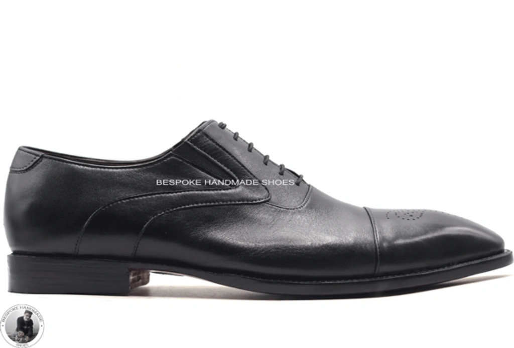 Pre-owned Handmade Men's Genuine Black Oxford Brogue Lace Up Toe Cap ...