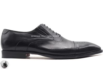 Pre-owned Handmade Men's Genuine Black Oxford Brogue Lace Up Toe Cap ...