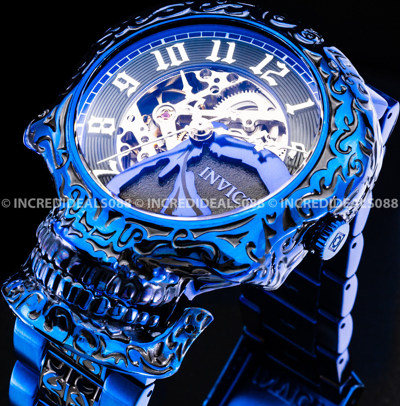 Pre-owned Invicta Automatic Skull Artist Skeletonized Dial Blue Label ...