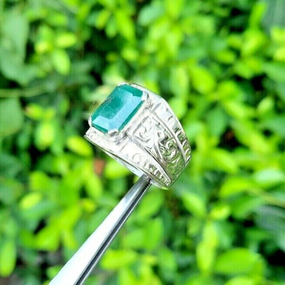 Pre-owned Handmade Men's Natural Emerald Ring Emerald Cut Real Zamurd ...
