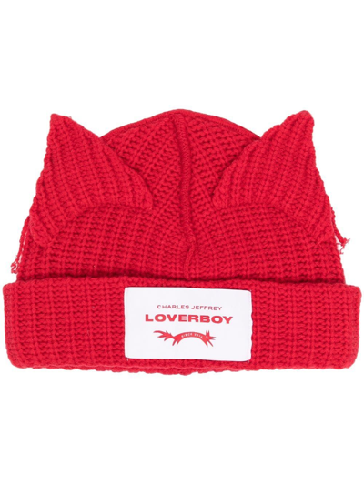 Charles Jeffrey Loverboy Chunky Ears Lambswool Beanie Hat In Red | ModeSens