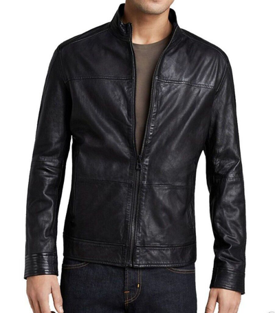 Pre-owned Handmade Men's Genuine Lambskin Leather Motorcycle Jacket Slim Fit Biker Jacket ...