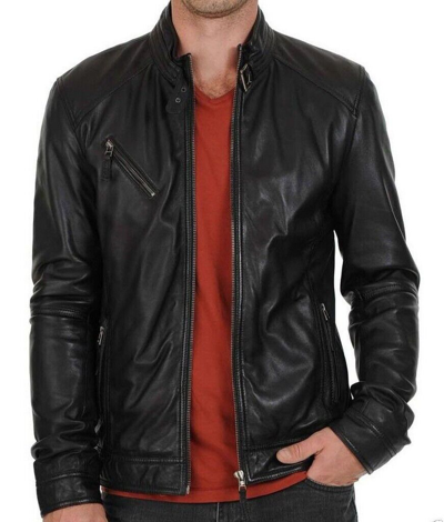 Pre-owned Handmade Men's Genuine Lambskin Leather Motorcycle Jacket Slim Fit Biker Jacket ...