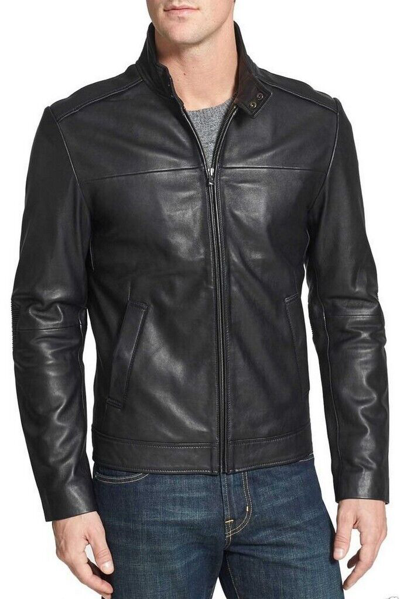 Pre-owned Handmade Men's Genuine Lambskin Leather Motorcycle Jacket Slim Fit Biker Jacket ...