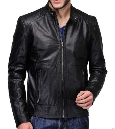 Pre-owned Handmade Men's Genuine Lambskin Leather Motorcycle Jacket Slim Fit Biker Jacket ...