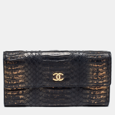 Pre-owned Chanel Black Python Leather Continental Wallet | ModeSens