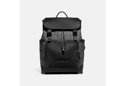Coach League Flap Backpack In Signature Jacquard In Charcoal/black ...