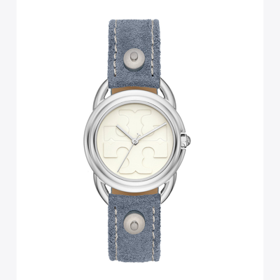 Tory Burch Miller Watch, Light Blue Suede/silver-tone Stainless Steel ...