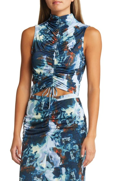 Open Edit Ruched Crop Top In Blue Celestial Waxed Surface | ModeSens