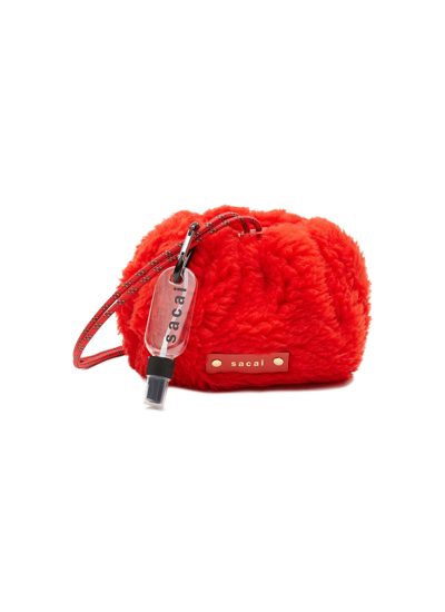 Sacai Reversible Drawstring Faux Shearling Dumpling Bag In Red | ModeSens