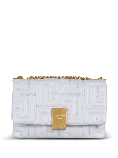 Balmain 1945 Soft Quilted Monogram Leather Shoulder Bag In Light Grey ...