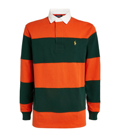 Polo Ralph Lauren Striped Rugby Polo Shirt In Dark Sage/sailing Orange ...