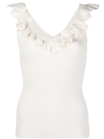 Zimmermann Ruffled Ribbed-knit Vest Top In White | ModeSens