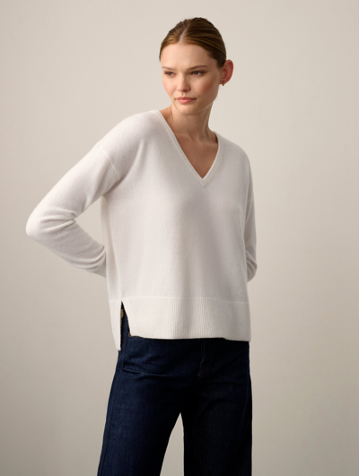 White + Warren Cashmere Easy V Neck Sweater In Soft White | ModeSens