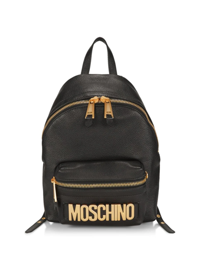 Moschino Ladies Black Logo Small Patent Leather Backpack | ModeSens