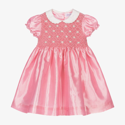 Rachel Riley Girls Pink Smocked Satin Baby Dress | ModeSens