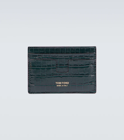 Tom Ford T Line Croc-effect Leather Card Holder In Blue | ModeSens