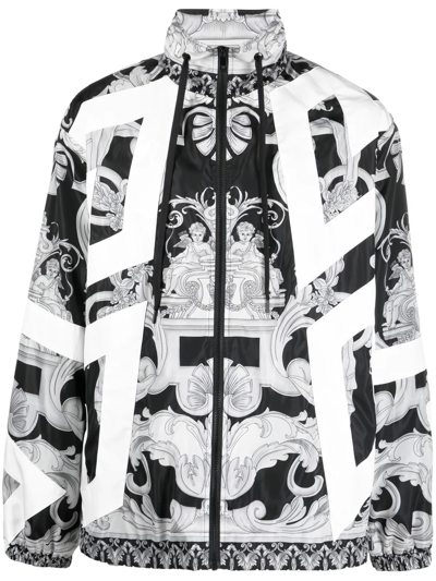 Versace Silver Baroque Print Nylon Track Jacket In Black | ModeSens