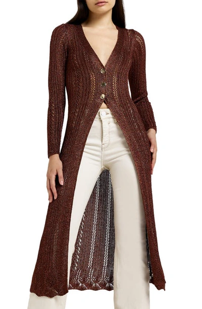 River Island Metallic Crochet Cardigan Duster In Rust | ModeSens
