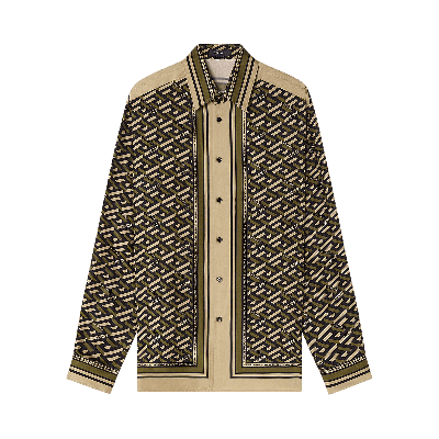 Pre-owned Versace La Greca Silk Shirt 'black/khaki' In Tan | ModeSens