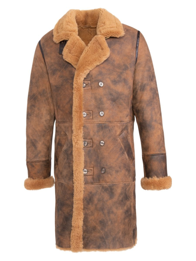 Wolfie Furs Men's Double Breasted Shearling Coat In Ginger | ModeSens