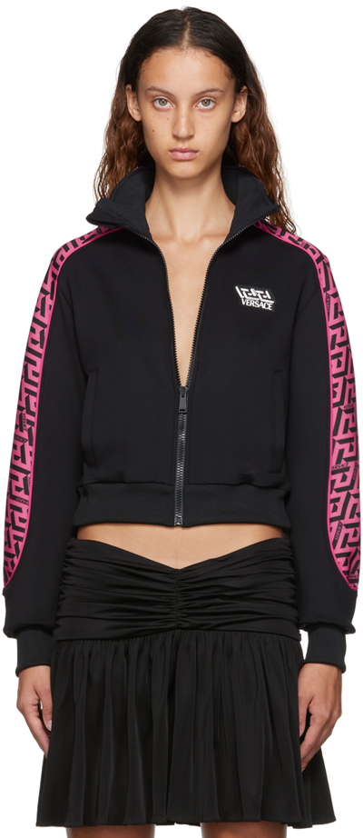 Versace Greca Signature Accent Gym Sweatshirt, Female, Black+pink, 1 ...